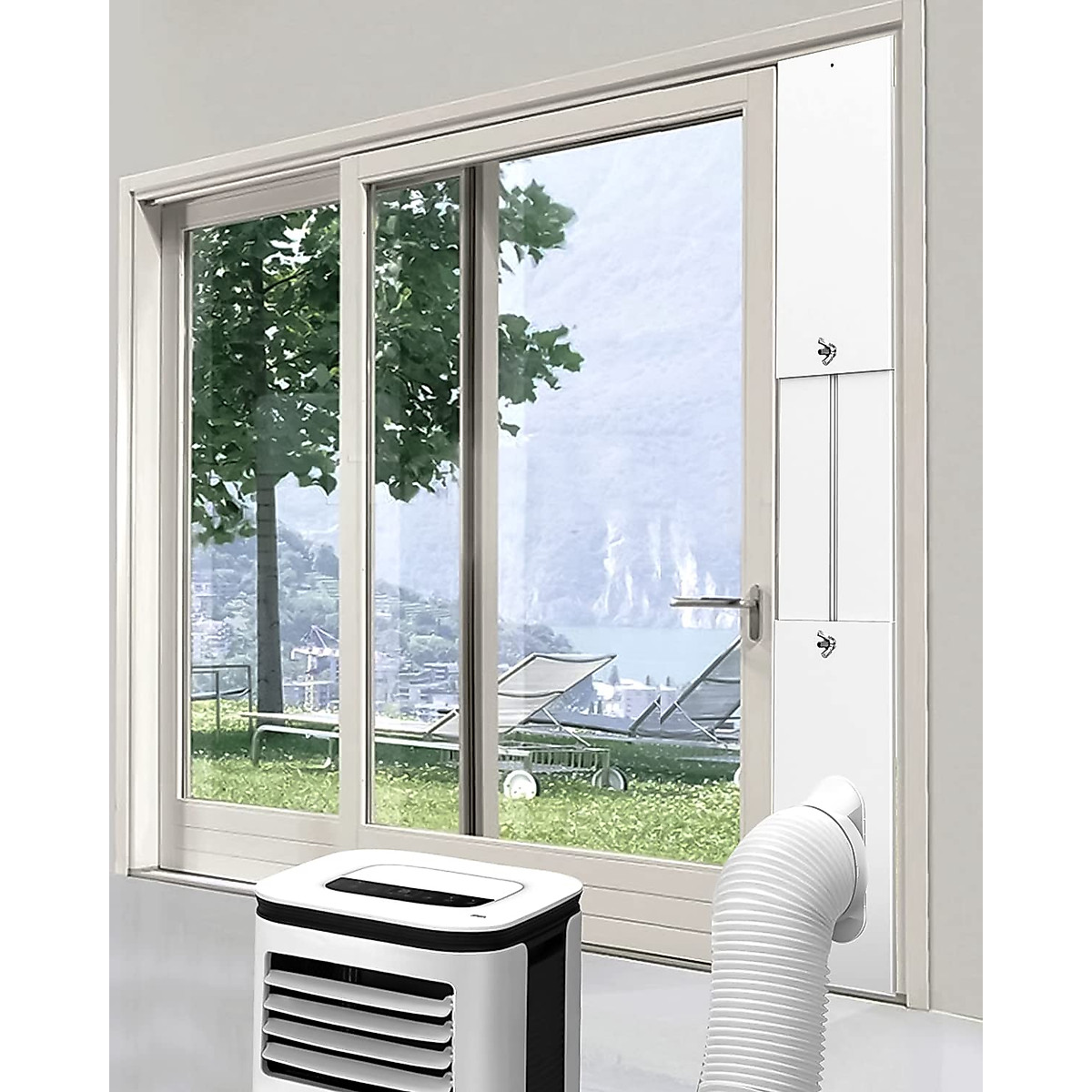 KGDJS Portable AC Window Kit, Universal Portable Air Conditioner Window Kit with AC Seal Panel, Adjustable Sliding AC Window Vent Kit for Vertical/Horizontal Window, Fit for 5.0" Exhaust Hose