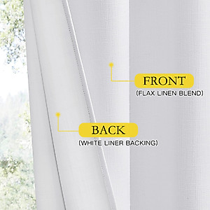 NICETOWN 100% Absolutely Blackout Linen Curtains with Thermal Insulated White Liner, White, 52 inches Wide, 72 inches Length Energy Saving Curtains for Living Room 2 Panels Set, Vertical Blinds