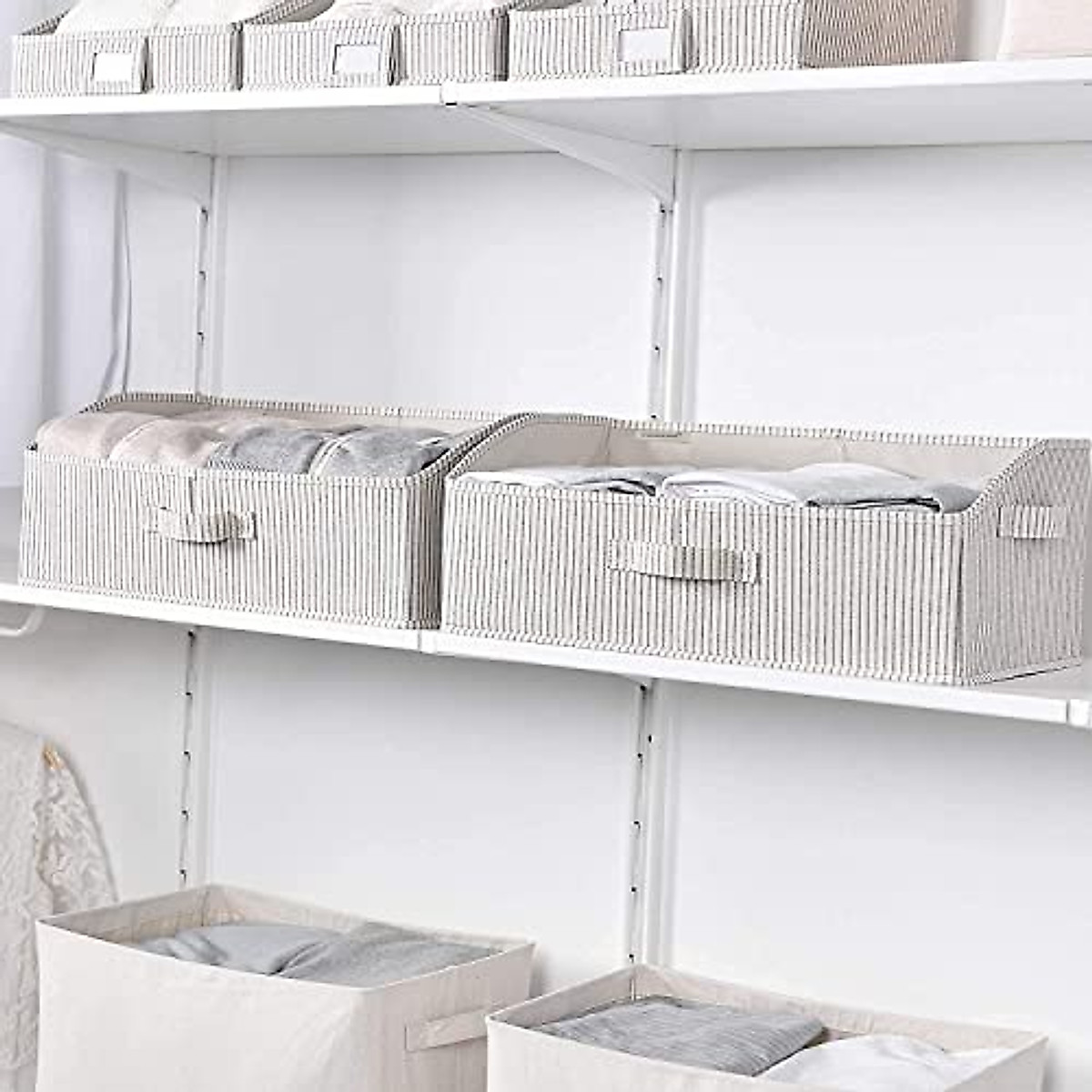 StorageWorks Closet Baskets, Fabric Baskets for Closet Shelves, Foldable Trapezoid Storage Bins, Mixing of Nature & Blue, 3-Pack