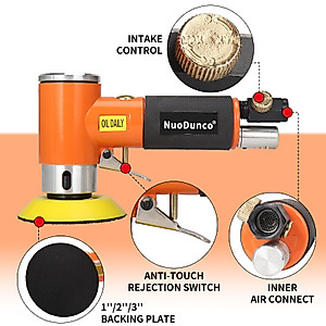 NuoDunco 1/2/3 Inch Mini Random Orbital Air Sander Kit Industrial Grade Pneumatic Sander for Auto Body Work with 60 Pcs 1"2"3" Hook & Loop Sanding Discs for Metal & Woodworking