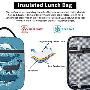 Echoserein Ocean Whale Sea Animals Lunch Bag Insulated Lunch Box Reusable Lunchbox Waterproof Portable Lunch Tote For Men Boys