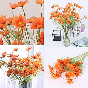 10 Bundles Fake Daisy Mums Artificial Flowers for Outdoors Decoration Uv Resistant Faux Flowers Greenery Shrubs Plants for Hanging Planter Home Wedding Office Garden Outside Decor (Orange)