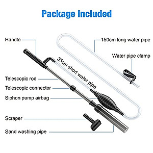 bedee Manual Aquarium Gravel Cleaner, Fish Tank Vacuum Gravel Cleaner, 3 in 1 Aquarium Siphon Vacuum Cleaner Kit for Water Change，Sand Cleaning，Remove Dirt with Adjustable Telescopic Rod