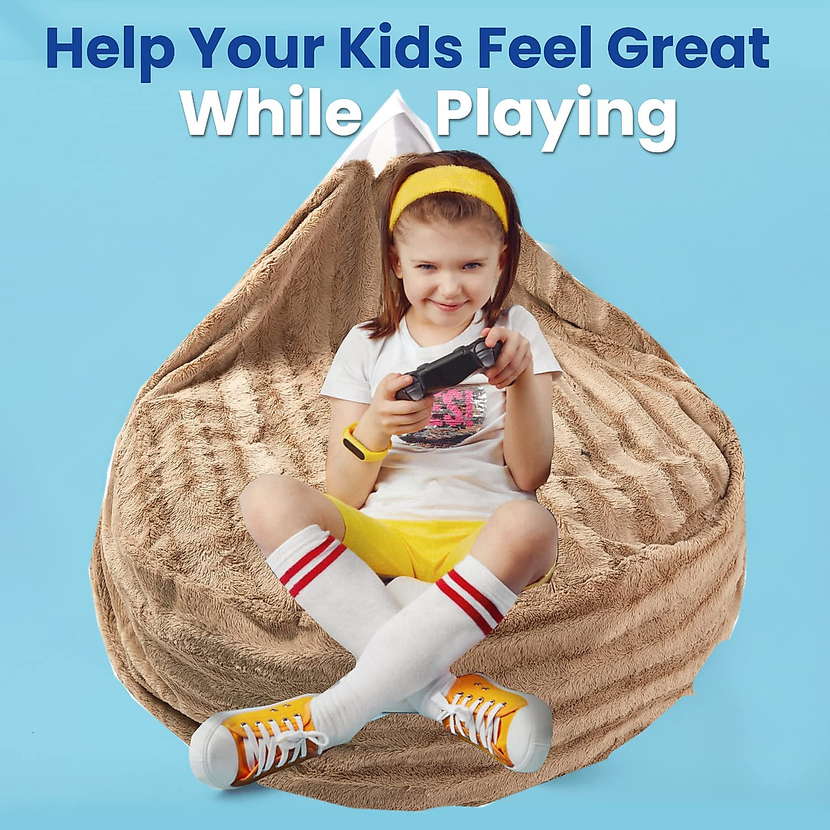 Cheer Collection Stuffed Animal Storage Bean Bag, Kids Toy Storage Organizer and Bean Bag Chair with Handle, Oversized Faux Fur Zippered Bag for Organizing Stuffed Animals, Machine Washable - Taupe