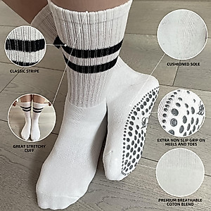 JCZANXI Yoga Socks with Grips for Women, Non Slip Socks for Yoga, Pilates, Barre, Dance | Ideal Cushioned Crew Socks (Stripe Black/White)