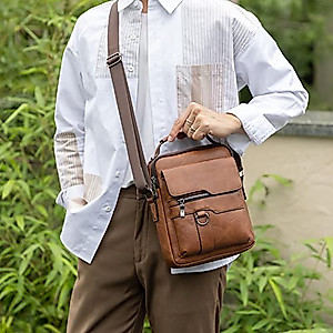 HANGMAI Small Crossbody Bag for Men Leather Shoulder Bags Messenger Man Purse Handbag Travel for iPad 9.7" Office Business Brown