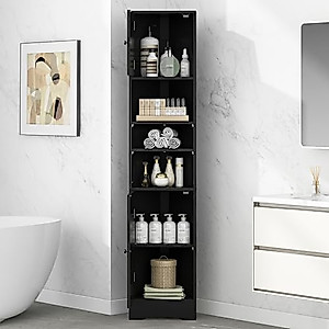 Merax Corner Cabinet Freestanding Floor Bathroom Storage Space Saver with Doors and Adjustable Shelves for Home, Kitchen, Tall Slim