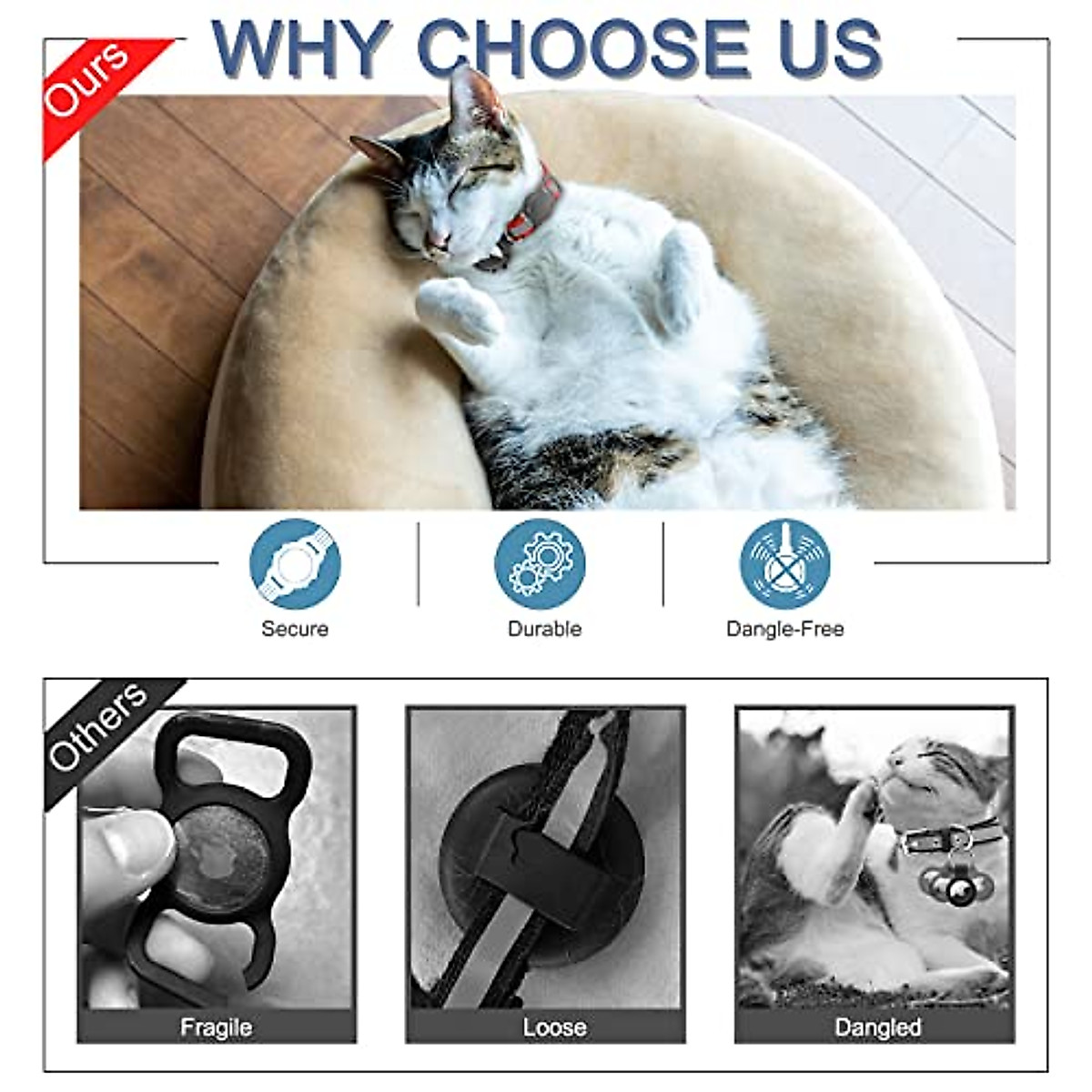 Airtag Cat Collar Breakaway, Reflective Kitten Collar with Apple Air Tag Holder and Bell, Lightweight Tracker Cat Collars for Girl Boy Cats, Kittens, Puppies (Red, S)