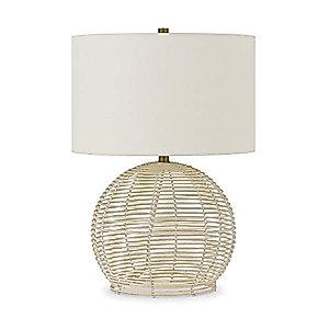 Henn&Hart 21.5" Tall Rattan Table Lamp with Fabric Shade in Rattan, for Home, Living Room, Bedroom, Entertainment Room, Office, Kitchen, Dining