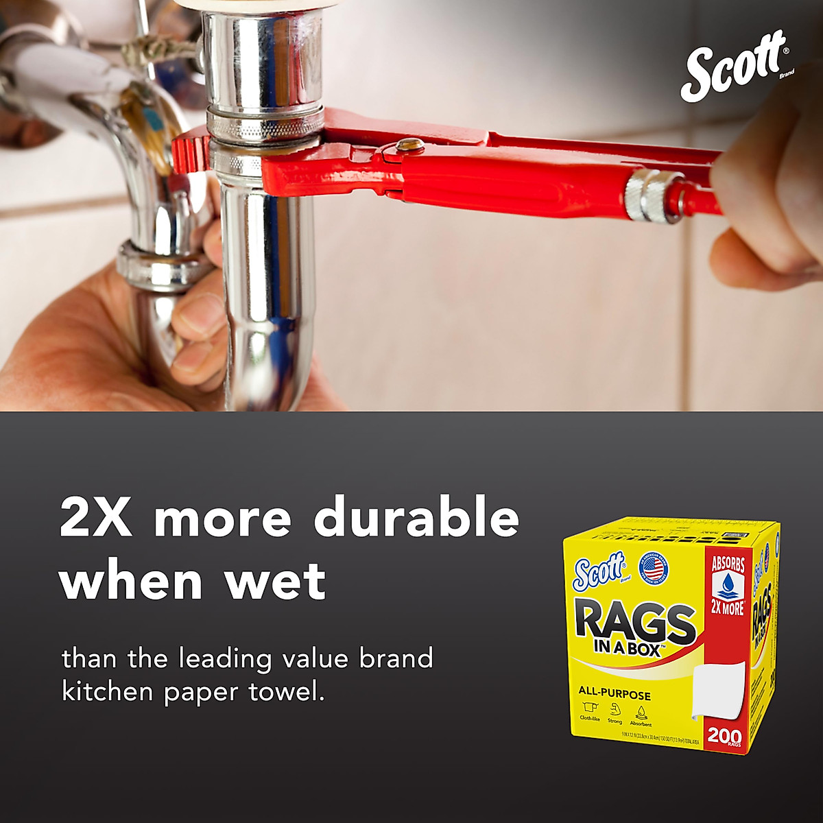 Scott Rags In A Box (75260), White, 200 Shop Towels / Box, 8 Boxes / Case