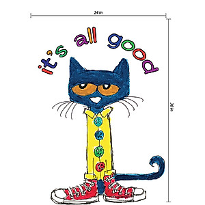 Kids Bedroom Nursery Pete The Cat Decal Home Art Picture Book Cat Design Vinyl Wall Decal | Adhesive Living Room Cartoon Cat Character Decor Vinyl Wall Decoration Sticker (24" x 30")