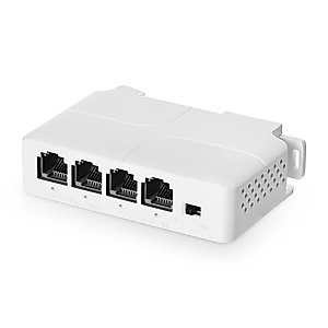 PoE Passthrough Switch, 1 PoE in 3 PoE Out Extender, IEEE802.3af/at PoE Powered, 100Mbps Ethernet, din-Rail & Wall Mount
