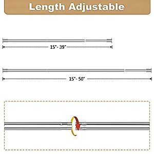 CALCHELE Closet Rods for Hanging Clothes, 15 to 50 Inch Adjustable Clothes Rod for Closet, Heavy Duty Closet Rod Extender Closet pole for Wardrobes