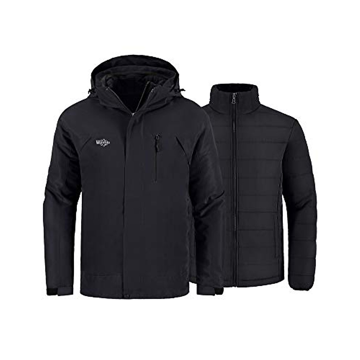 Wantdo Men's Ski Jacket Winter 3 in 1 Coat With Detachable Puffer Coat Black M