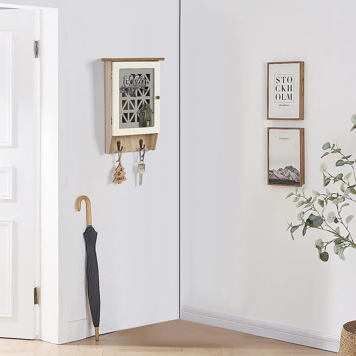 AHUONEL Wooden Key Holder for Wall Key Cabinet, Decorative Key Box Key Hooks Wall Mounted Key Hangers Key Storage Rack with 8 Hooks for Home Decor Office Entryway Hallway Bedroom Living Room