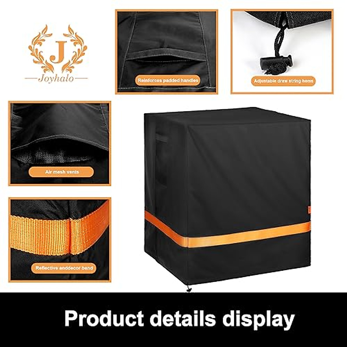 Joyhalo Air Conditioner Covers For Outside 600D Oxford Cloth, Waterproof Air Conditioner Cover, Heavy duty Ac Unit Covers Outdoor With Adjustable Straps And Handles 28 x 28 x 32 Inches Black