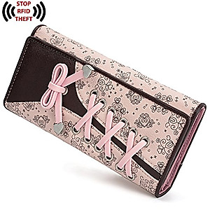 UTO-Wallet-for-Women Large Capacity PU Leather Pink Card Holder Phone Case Zipper Pocket Purse Clutch 204 (Pink)