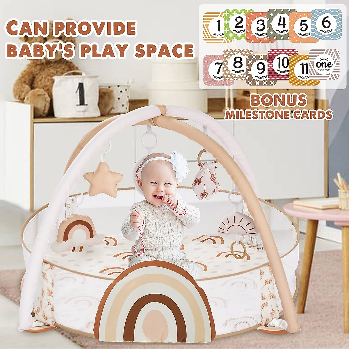 Crisschirs 6-in-1 XL Large Baby Gym & Ball Pit, Play Mat & Play Gym, Combination Baby Activity Gym with Milestone Cards for Sensory Exploration and Motor Skill Development, Balls are not Included