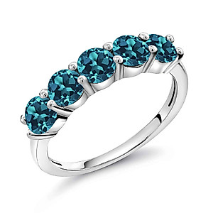 Gem Stone King 925 Sterling Silver London Blue Topaz Wedding Band Ring For Women (1.10 Cttw, Round 3.5MM, Gemstone November Birthstone, Available In Size 5, 6, 7, 8, 9)