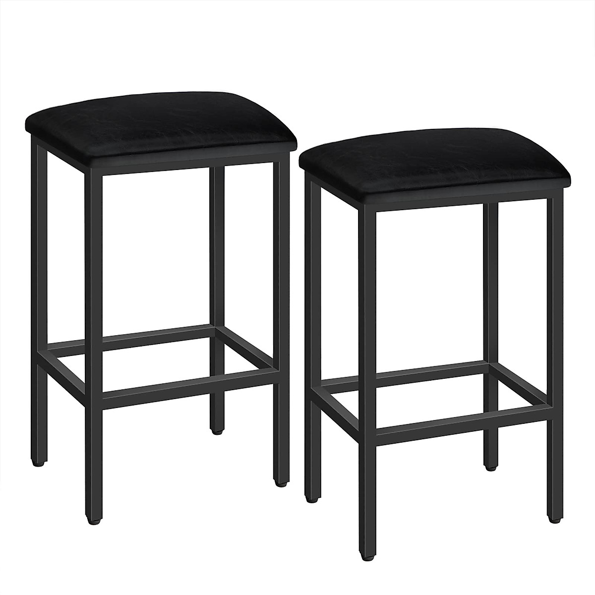 MAHANCRIS Bar Stools, Set of 2 PU Upholstered Breakfast Stools, 2-Piece Bar Chairs, 26.8-Inch Height, Rectangular Industrial Bar Stools, for Dining Room, Kitchen, Counter Bar, Black BAHB01R01