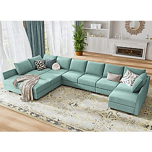 HONBAY Convertible U Shaped Modular Sofa Sectional Modular Couch with Chaise Oversized Sofa Sleeper Couch for Large Living Room,Aqua Blue