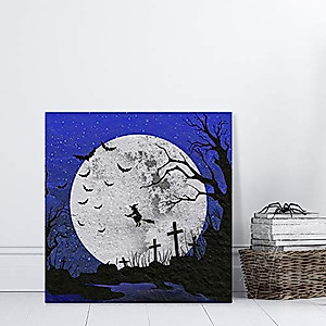 Renditions Gallery Witch and Graveyard Wall Art, Spooky Halloween Decorations, Full Moon, Dark Cemetery, Premium Gallery Wrapped Canvas Decor, Ready to Hang, 32 in H x 32 in W, Made in America Print