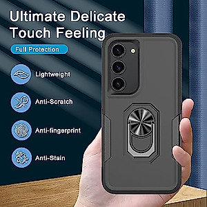 LEXNEC for Samsung Galaxy S23 Case with Tempered Glass Screen Protector,Heavy-Duty Tough Rugged Phone Case Cover with Ring Holder Kickstand for Galaxy S23 5G (6.1", 2023) [Black]
