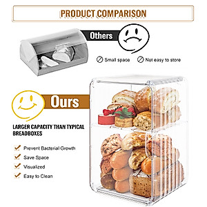 Ceinun Bread Box Food Grade Plastic Bread Box with Detachable Adjustable Divider Bread Storage and Organizer for Kitchen Clear White