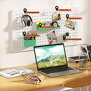 metalart Metal Pegboard Wall Organizer Panels, Organizer Board with 3 Installation Ways, Peg Board Wall Mount for Wall Organizer, Crafts Organization, Workbench, Home, Office (White)