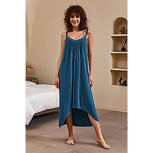 Ekouaer Women's Sleeveless Long Nightgown Full Slip Nightdress Soft Sleepdress V Neck Nightshirt Peacock Blue 3X-Large