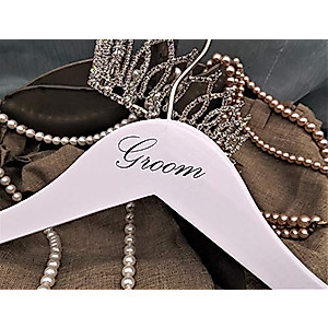 NAHANCO BG20117 Bridal Hanger Set, White Wood Hangers with Black Imprint (Bride and Groom), 17” (2 Piece Set)