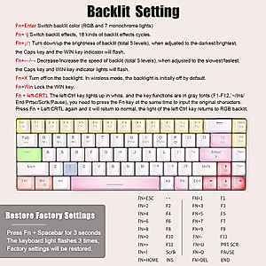 Ajazz K685T Wireless 60% Mechanical Keyboard, Bluetooth/2.4G/Wired Multi-Mode, RGB Backlight, N-Key Rollover 68 Keys, Hot Swap Switch, Compatible for Multi-Device Connection (White, Brown Switch)