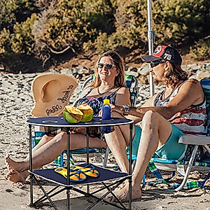 LESES Portable Picnic Table with Shelf Beach Table Outdoor Folding Camping Tables That Fold Up Lightweight with Cup Holders with Storage Bag