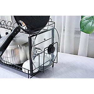 YP Dish Drying Rack with Drainboard, 2 Tier Dish Drainers for Kitchen Counter, Kitchen Dish Rack Organizer with Removable Utensil Holder, Black