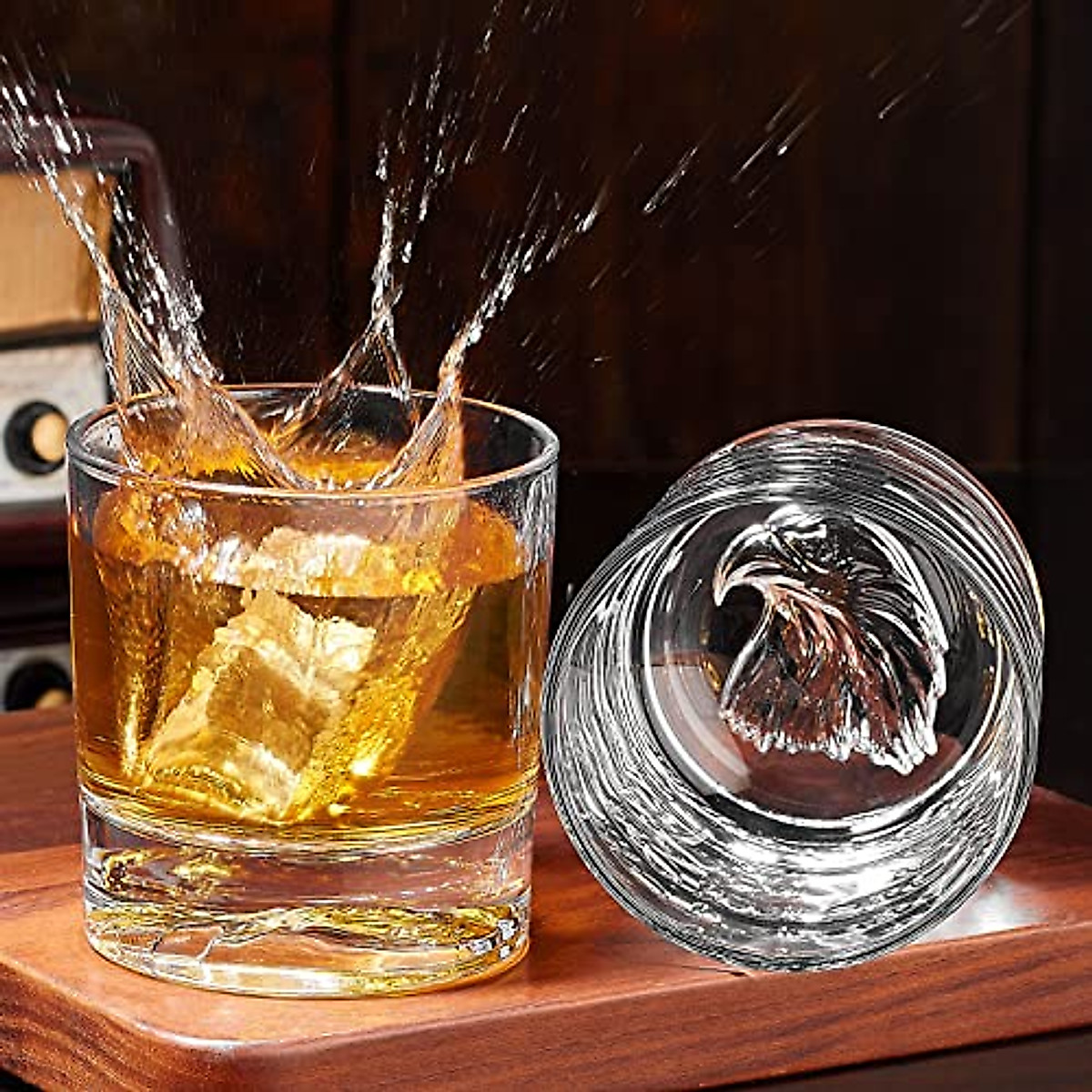 HAUNIO Whiskey Glasses Set of 4, 10 Oz Old Fashioned Crystal Whiskey Glasses with Eagle Pattern, Thick Bottom and Luxury Box for Scotch, Bourbon, Liquor, Cognac and Cocktails, Gifts for Father Men