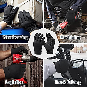 OZERO Medium Black Synthetic Leather Utility Gloves for Men and Women - Touch Screen Sensitive, Padded Knuckles, Adjustable Closure