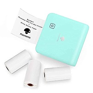 Phomemo M02 Pro Pocket Printer- Mini Bluetooth Thermal Printer with 3 Rolls White Sticker Paper, Compatible with iOS + Android for Learning Assistance, Study Notes, Journal, Fun, Work, Cyan