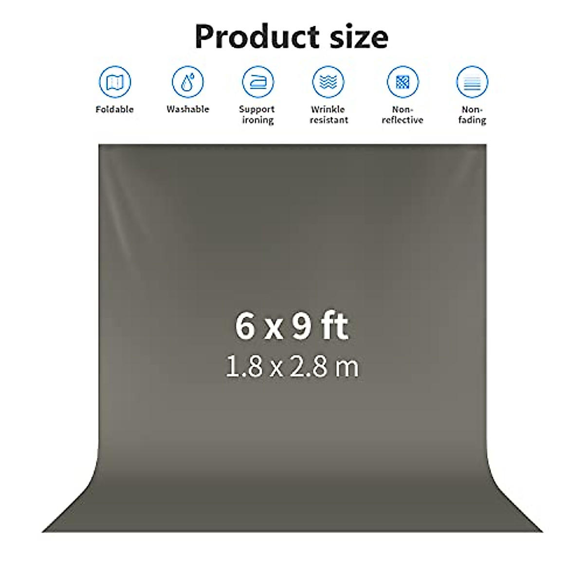 NEEWER 6x9 feet/1.8x2.8m Photo Studio 100% Pure Polyester Collapsible Backdrop Background for Photography, Video and Television (Backdrop ONLY) - Grey
