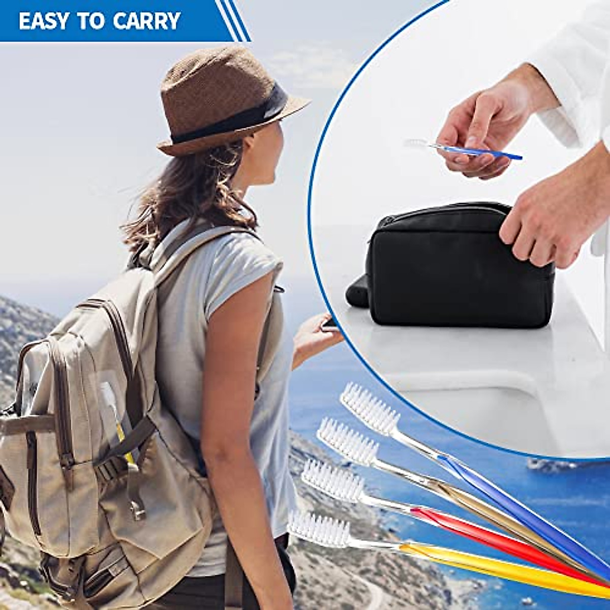 YOUKE OLA 200 Disposable Toothbrushes Individually Packaged Multi Color Pack Affordable Bulk Pack of Disposable Manual Tooth Brush Perfect for Hotel, Guest, Camping, Travel, Giveaways | Medium