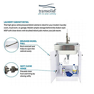 Transolid TCA-2420-WS 24-in x 20-in x 34.6-in Laundry Sink Cabinet with Faucet, White,Medium