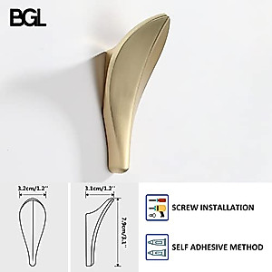 BGL Bath Towel Hooks Brushed Gold Pack of 5 Coat Hooks Wall Mount Leaves Design Heavy Duty Wall Hooks for Bathroom Kitchen Hallway Storage & Decoration