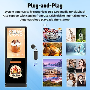 YCKJNB 49 inch Indoor Digital Signage 2K Touchscreen IPS Floor Standing Digital Kiosks Interactive Displays with WiFi HDMI/USB Input Auto AD Player, Android OS Black