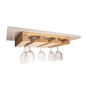 Plutreas Bamboo Wine Glass Holder Wine Glass Rack Under Cabinet, Bamboo Hanging Stemware Display Rack for Home, Kitchen, Bar