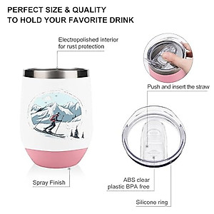 WYUSPGK 304 Stainless Steel Insulated Cup, Skiing Theme Print Smooth Rim, Durable & Reusable - Perfect for Office, Home, And Travel