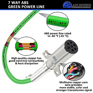 Ailbiuko 12ft 7 Way ABS Cord Coiled Electrical Power Cords Heavy Duty Green Coil Cable Power Wire for Semi Trucks Trailer Tractors