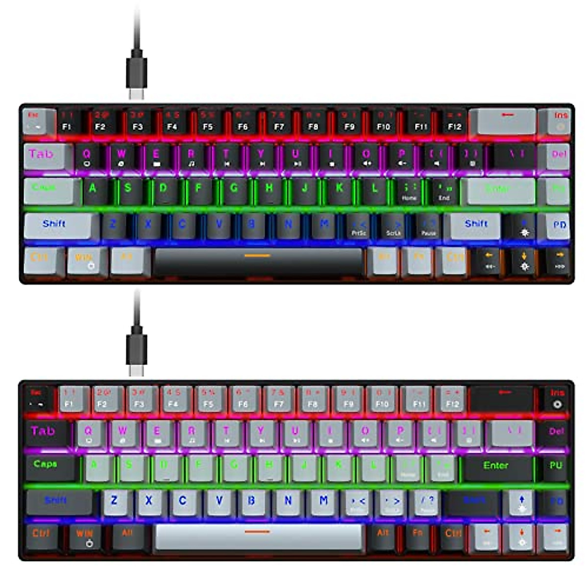 Mechanical Keyboard,68‑Key RGB Backlit Gaming Mechanical Keyboard,Support 20 Kinds of Super Dazzling Led Light Effects,Plug and Play,for General Desktop and Notebook Computers(Black (Green Shaft))