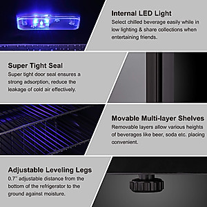 Joy Pebble Beverage Cooler and Refrigerator Mini Fridge with Glass Door for Soda Beer or Wine Small Drink Cooler for Home Office or Bar (1.6cu.ft)