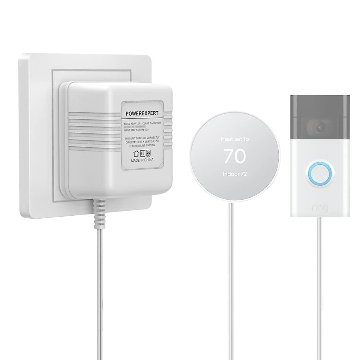 C Wire Adapter Smart Thermostat, 24V Power Supply for Ring Doorbell, Nest, Ecobee, Sensi and Honeywell 26FT Cable