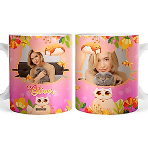 White Ceramic Coffee Mug Photo Mugs Personalized Picture Custom Name Cute Birthday Gifts For Girls Women Friends Cat Lovers Adults Tea Cups Table Desk Accessories 11 and 15 Oz