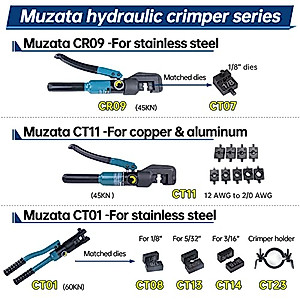Muzata 45KN Upgraded Custom Hydraulic Hand Crimper Tool for 1/8" Stainless Steel Cable Railing Kit Hardware Wire Rope Swaging Kit with 2Pair 1/8" Dies CR09, CT1